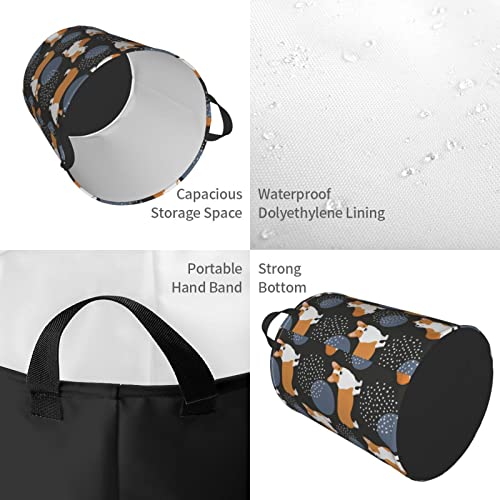 FeHuew Corgi Pattern Cartoon Puppy Dot Collapsible Laundry Basket with Handle Waterproof Fabric Hamper Laundry Storage Baskets Organizer Large Bins for Dirty Clothes,toys,Bathroom