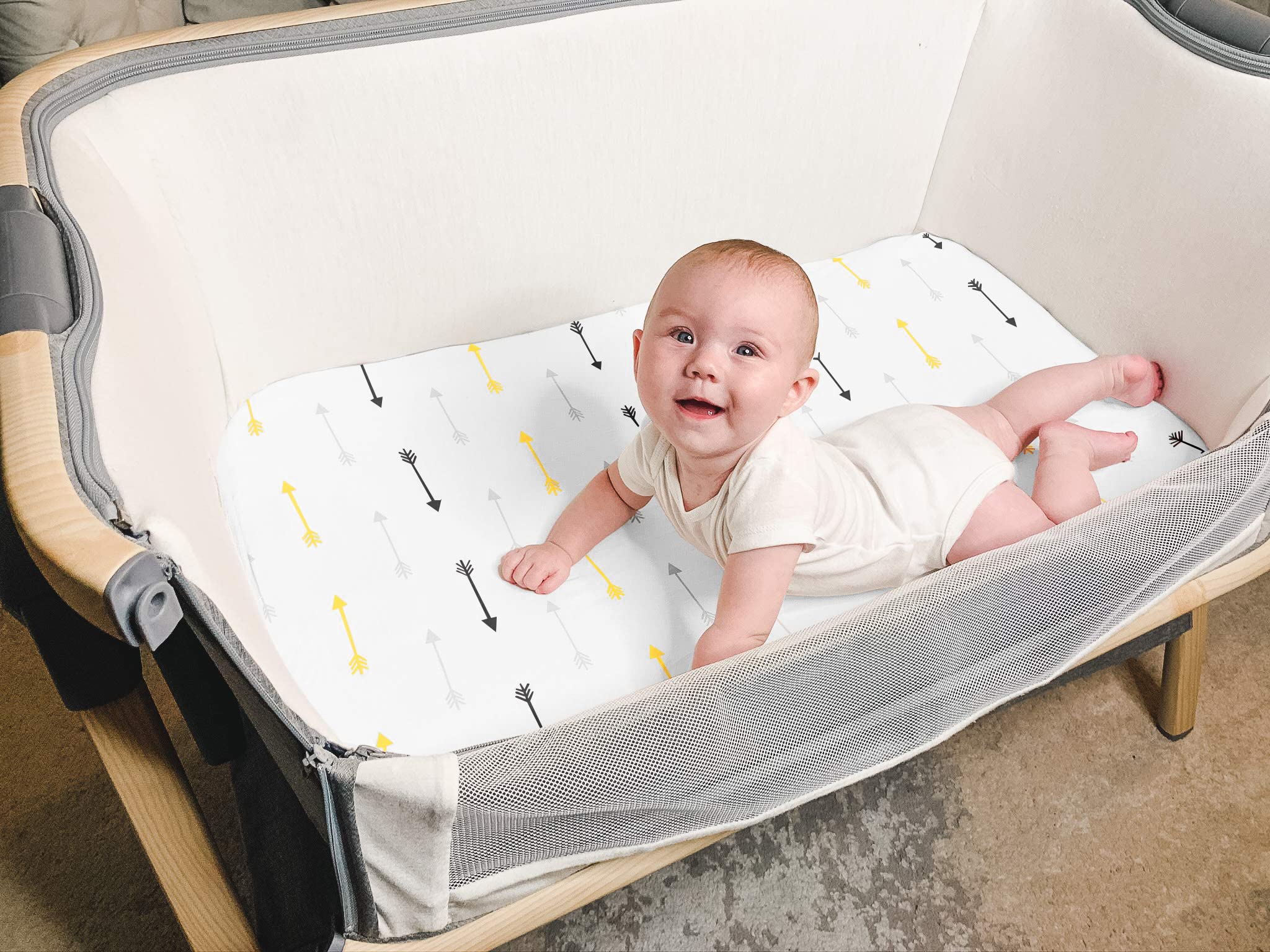 Bassinet Bed Sheets – Bassinet Fitted Sheets 4 Pack – 100% Jersey Knit Cotton Cradle Sheets – Bassinet Bedding for Standard Size Oval or Rectangular Bassinet Pads – Bassinet Sheet for Boy & Girl