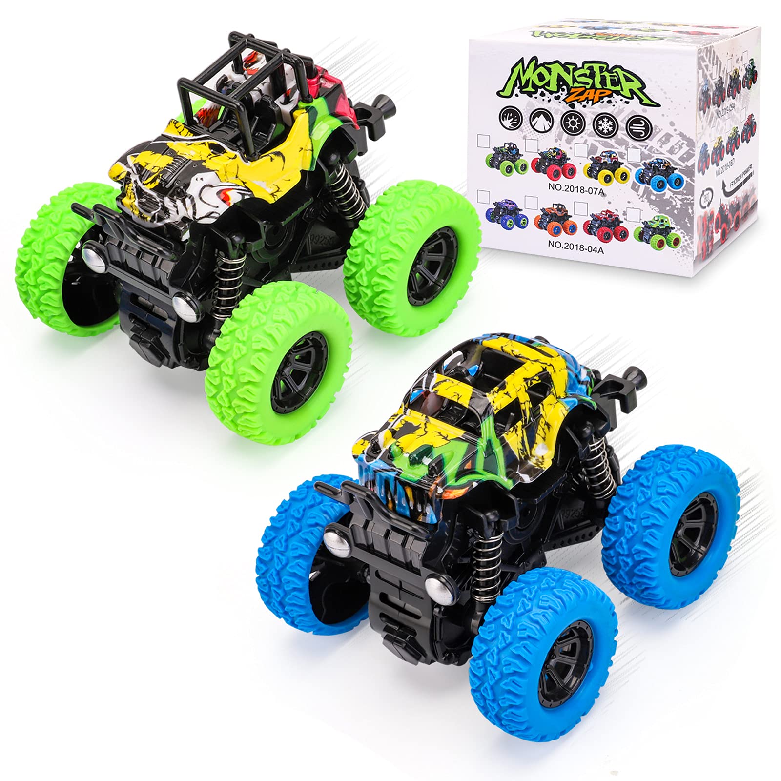 PlyEeight 2pcs Friction Powered Cars for Toddlers, 360° Rotation Stunt Push and Go Cars Educational Toys for 3 4 5 6 Year Old Boys Girls Gifts