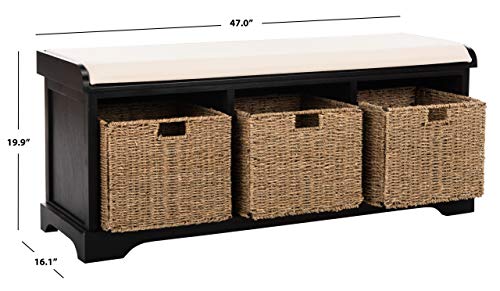 Safavieh Black American Homes Collection Lonan Grey and White Wicker Storage Bench, 0
