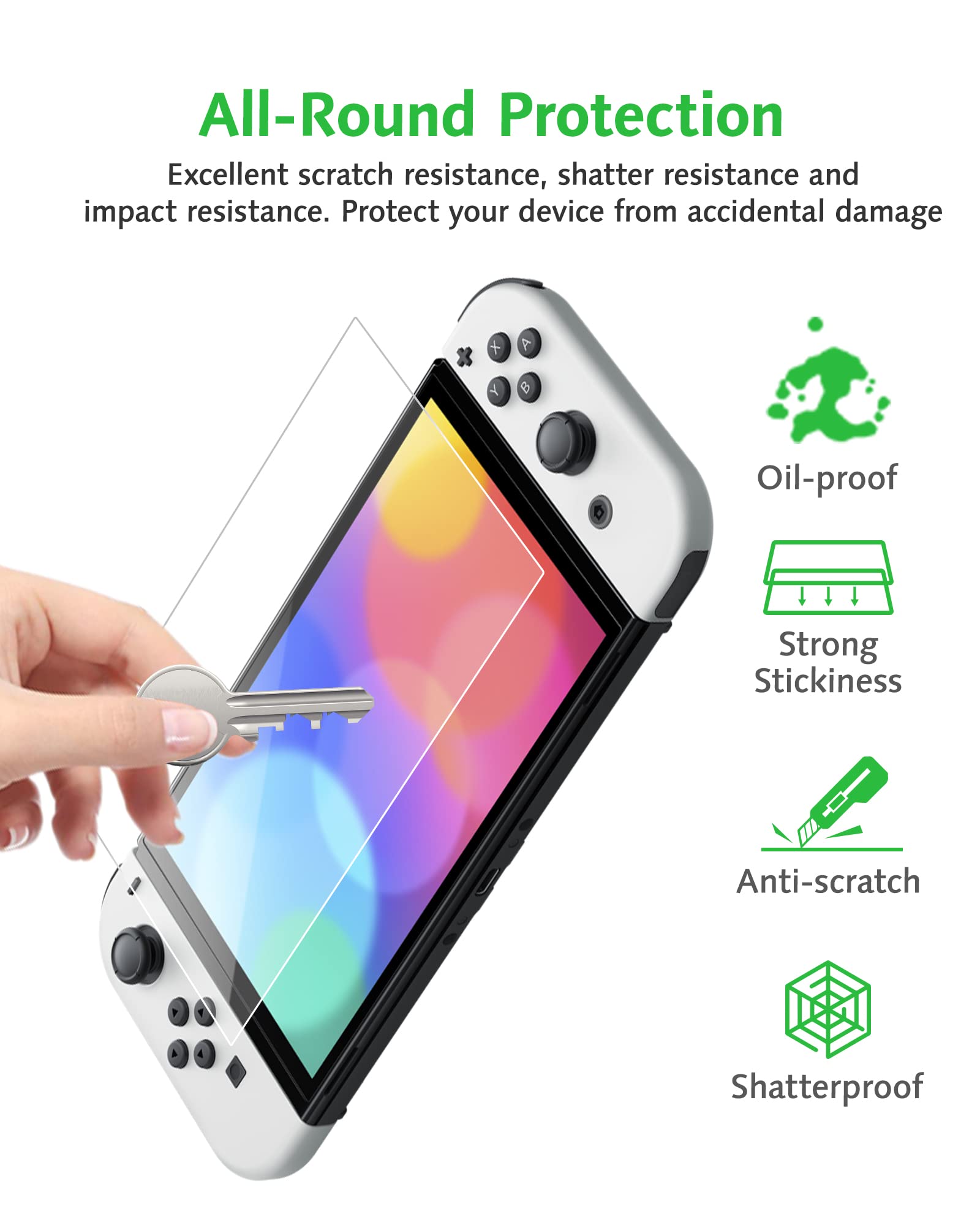 Bioton Tempered Glass Screen Protector Compatible with Nintendo Switch OLED Model 2021 [EZ Kit] [Automatic Alignment] - 2 Pack