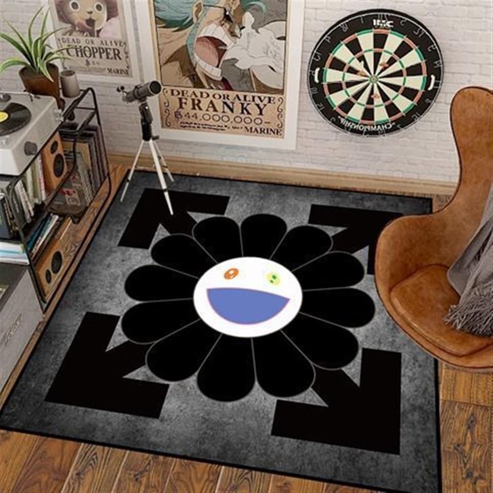 DIKFENS 32Inch Takashi Murakami Rug，Happy Face Rug，Flower Design for Bedroom Aesthetic Room Decor (Color : 21, Size : 32X32inch(80x80cm))