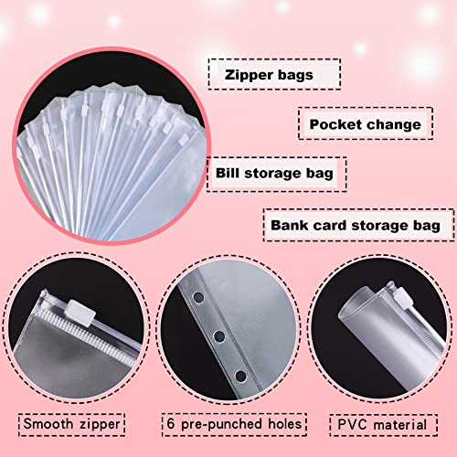 Budget Binder, A6 Budget Binder with 8pcs Zipper Envelopes, 12 pcs Expense Budget Sheets Categories Sticker Labels, Cash Envelopes Money Organizer for Cash Budget Binder Saving Money