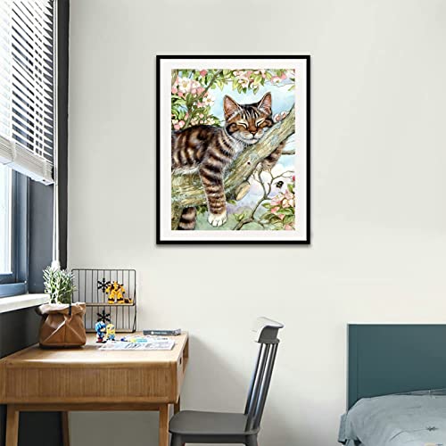 QUITEDEW Diamond Painting Cat Kit,Flower Diamond Art Kits for Adults,Tree Paint with Diamonds Round for Gift,Wall Decor(12x16)