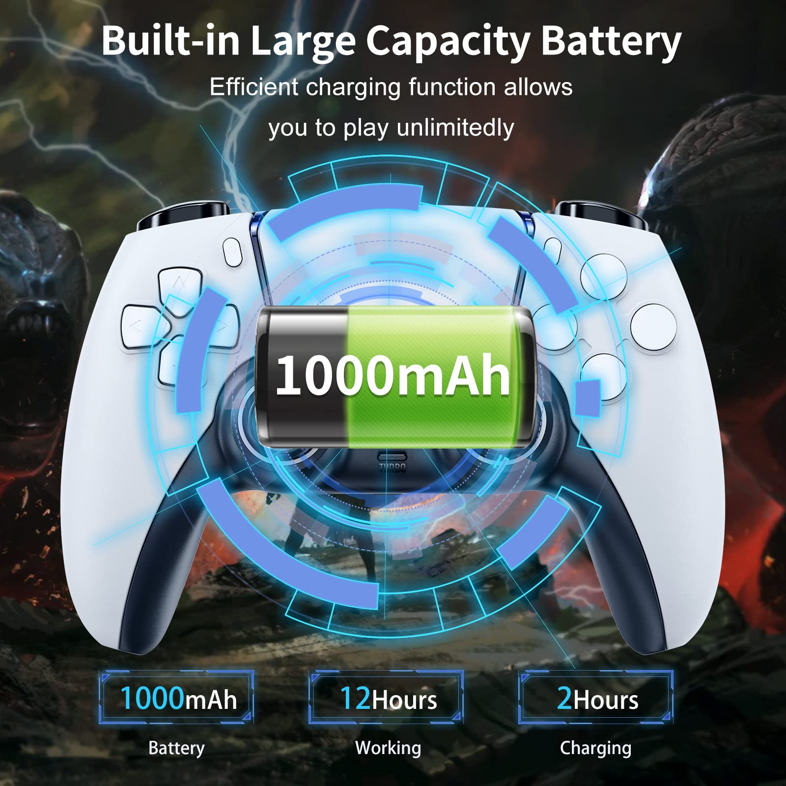 Wireless for PS4 Controller,joystick Gamepad with Vibration shock 4 Built-in Speaker 1000Mah battery Auto Fire Turbo custom Button Compatible Play station-4/Slim/Pro/PC/Android/IOS/NS Switch(White)