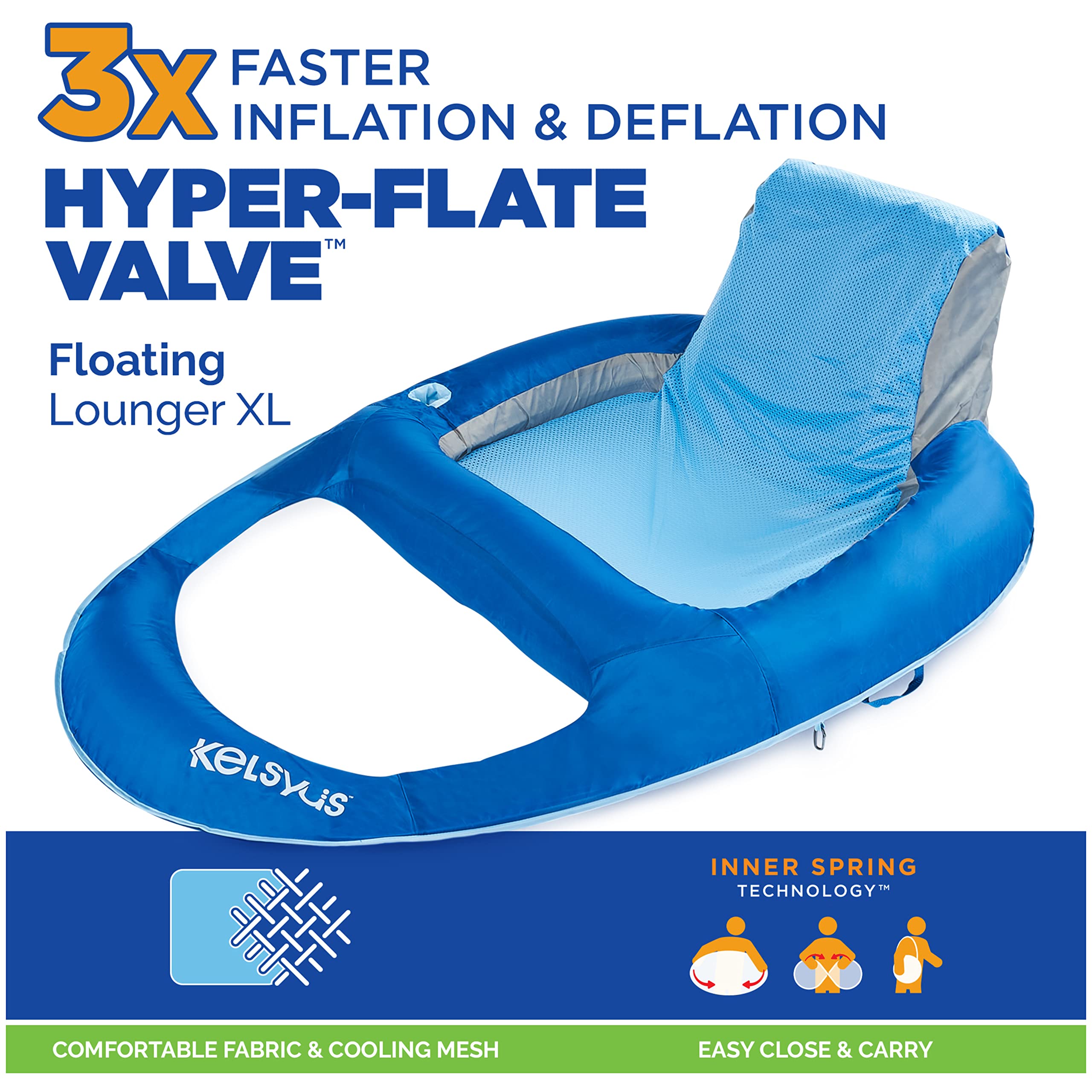 Kelsyus Premium Floating Lounger XL with Fast Inflation, Inflatable Recliner Chair, Lake & Pool Float for Adults with Cup Holder, Amazon Exclusive