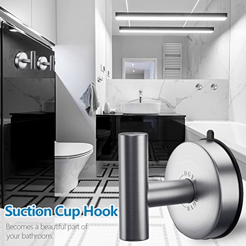 DGYB Suction Cup Hooks for Shower Set of 2 Brushed Nickel Towel Hooks for Bathrooms SUS 304 Stainless Steel Shower Hooks for Loofah 15 Lb Bathroom Hooks for Towels