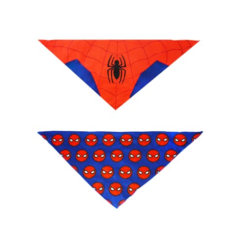 Marvel Spiderman Officially Licensed 2 Pack Pet Bandanas - I Am Spiderman & Spidey Logo Dog & Cat Bandana Set - Super Hero Costume Scarf Fits Dogs, Cats & Puppies Size Large & X-Large (Collar 32"X14")
