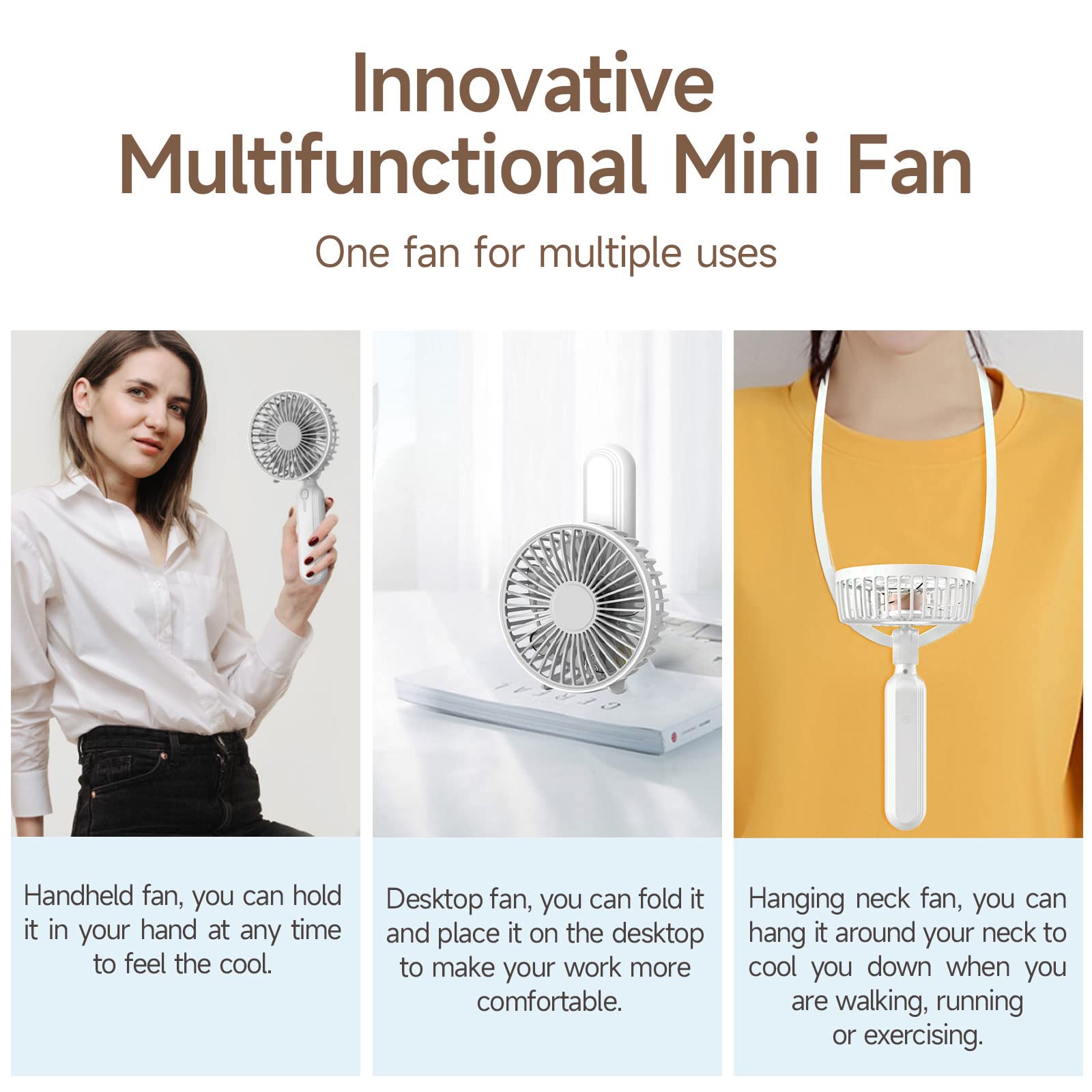 WIXAS Handheld Fan, Mini Portable Foldable Fan, Pocket Battery Rechargeable Hand Fan, for Travelling and Eyelash Fan 2000Ah(Pink)