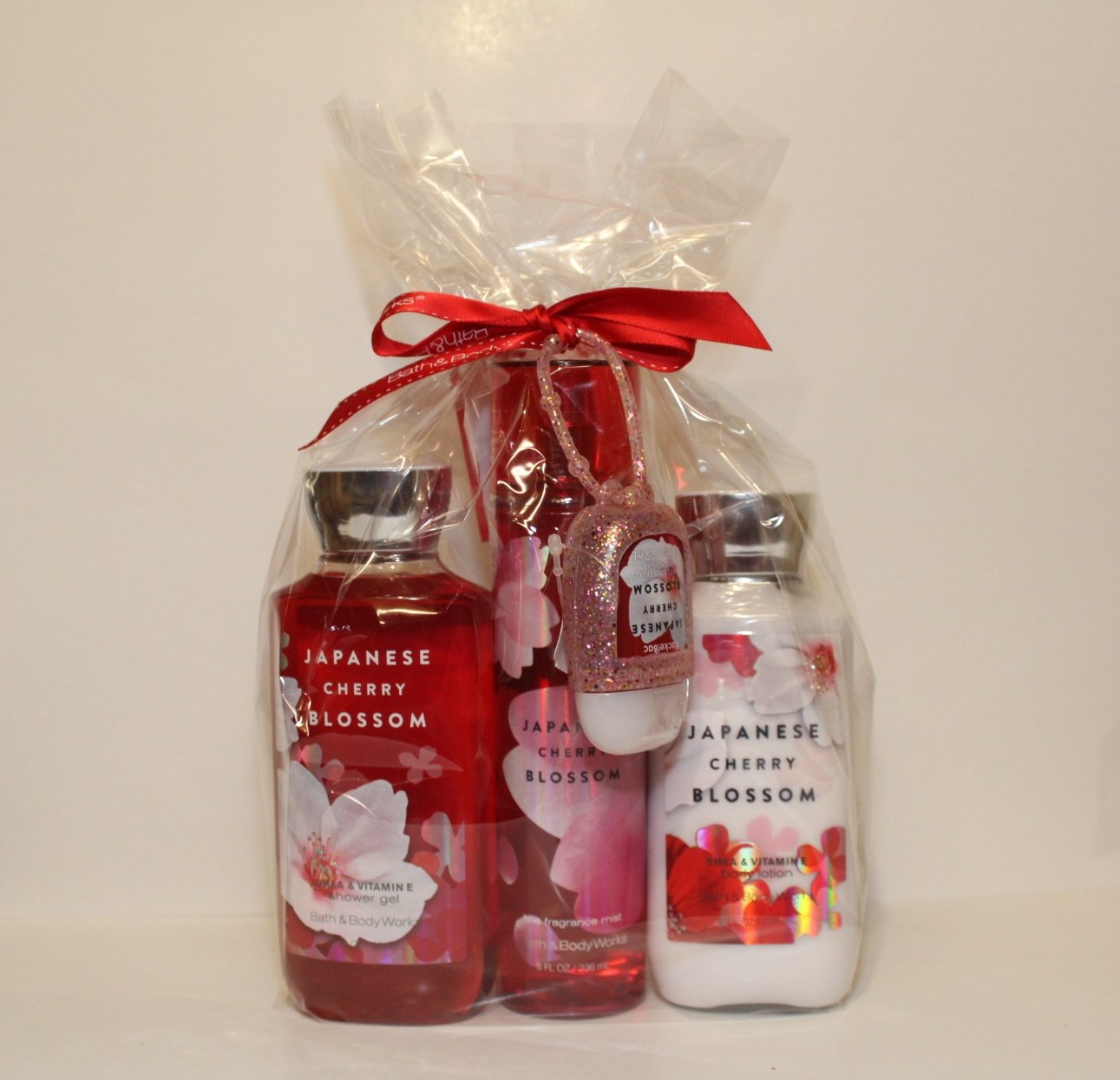 Bath & Body Works - Signature Collection – “Japanese Cherry Blossom” - Shower Gel - Fine Fragrance Mist- Body Lotion & PocketBac Sanitizing Hand Gel & PocketBac holder – Gift Bundle