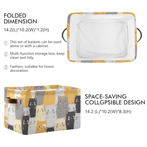 Cartoon Cats Storage Basket Bins Decorative Toy Organizer Bins Laundry Hamper Baskets with Handles for Bedroom Office Clothes Pet Nursery Living Room,2 pcs