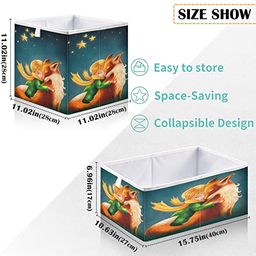 visesunny Closet Baskets Cute Boy and The Fox2 Storage Bins Fabric Baskets for Organizing Shelves Foldable Storage Cube Bins for Clothes, Toys, Baby Toiletry, Office Supply