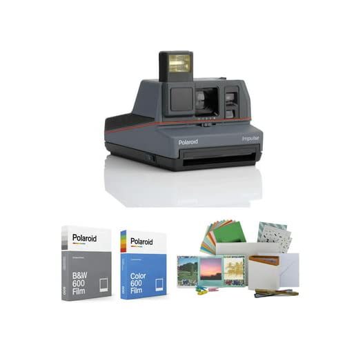 Polaroid 600 Impulse Gray Instant Camera Bundle with Film Kit for Polaroid i-Type, 600 and SX-70, Polaroid Originals Black and White Instant Film and Color Instant Film (8 Exposures) (4 Items)