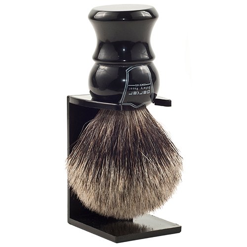 Parker, Long Loft 3-Band Pure Badger Bristle Shaving Brush with Ebony Handle - Brush Stand Included