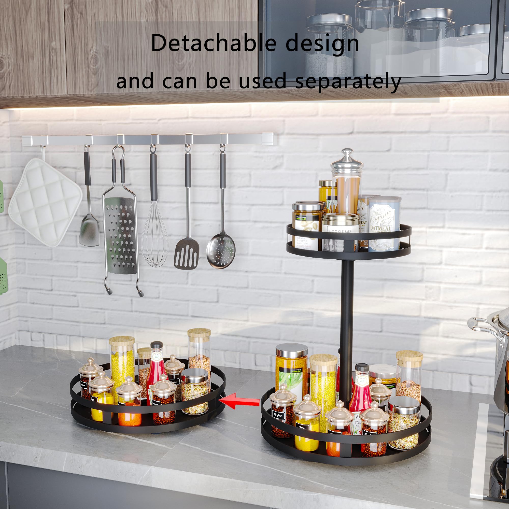 Balabuki Two Tier Lazy Susan Organizer, Removable 360 ° Totating Spice Rack for Tables, Cabinets, and Pantry