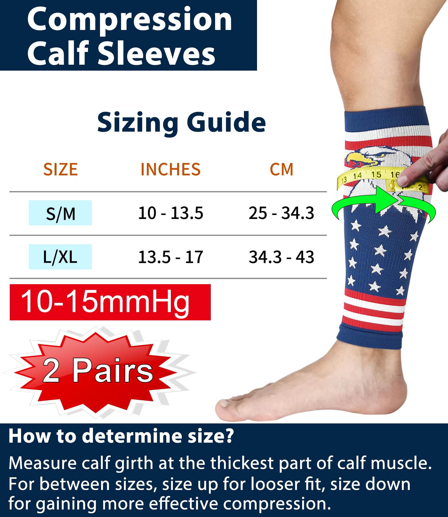 BUENWAZ Compression Leg Sleeve for Calf 1 Pair Footless Compression Socks for Running, Leg Sleeves for Relieving Varicose Vein, Leg Pain and Shin Splint (Thin Blue Line)