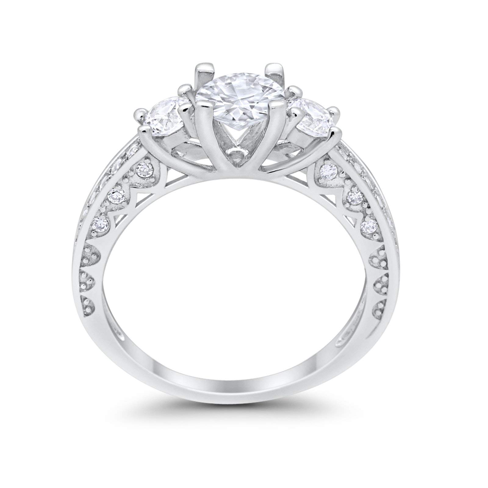 Blue Apple Co. Round Art Deco Vintage Style Three Stone Wedding Engagement Ring Simulated Cubic ZirconiaCubic Zirconia 925 Sterling Silver Size-4