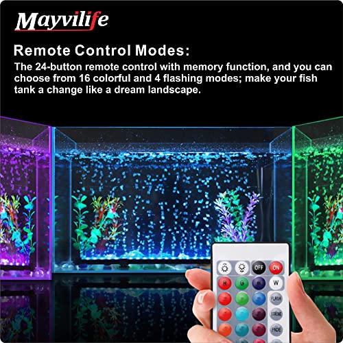 Mayvilife Aquarium Air Bubble Light, IP68 Waterproof Color Change Fish Tank Light with 16 Colors & 4 Flash Modes -12in