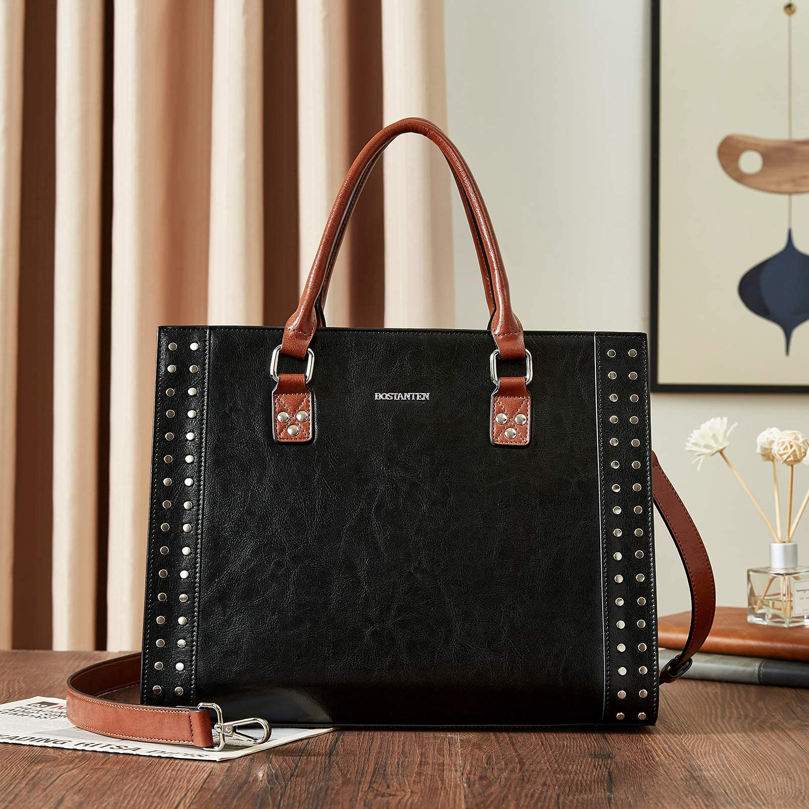 BOSTANTEN Women Leather Handbags Satchel Purses Satchel Shoulder Bag Bundle with Women Leather Wallet RFID Blocking Small Bifold Wallet