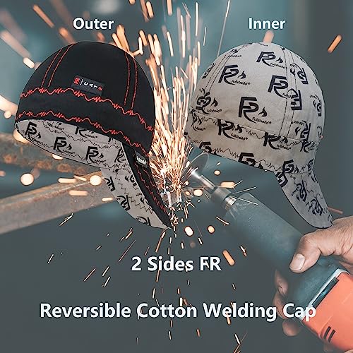 Fullsheild Reversible Welding Cap Flame Resistant CAT 2 Protective FR Welder Hats 6 Pannel Midweight Printed for Men Women 2PCS 7 3/8