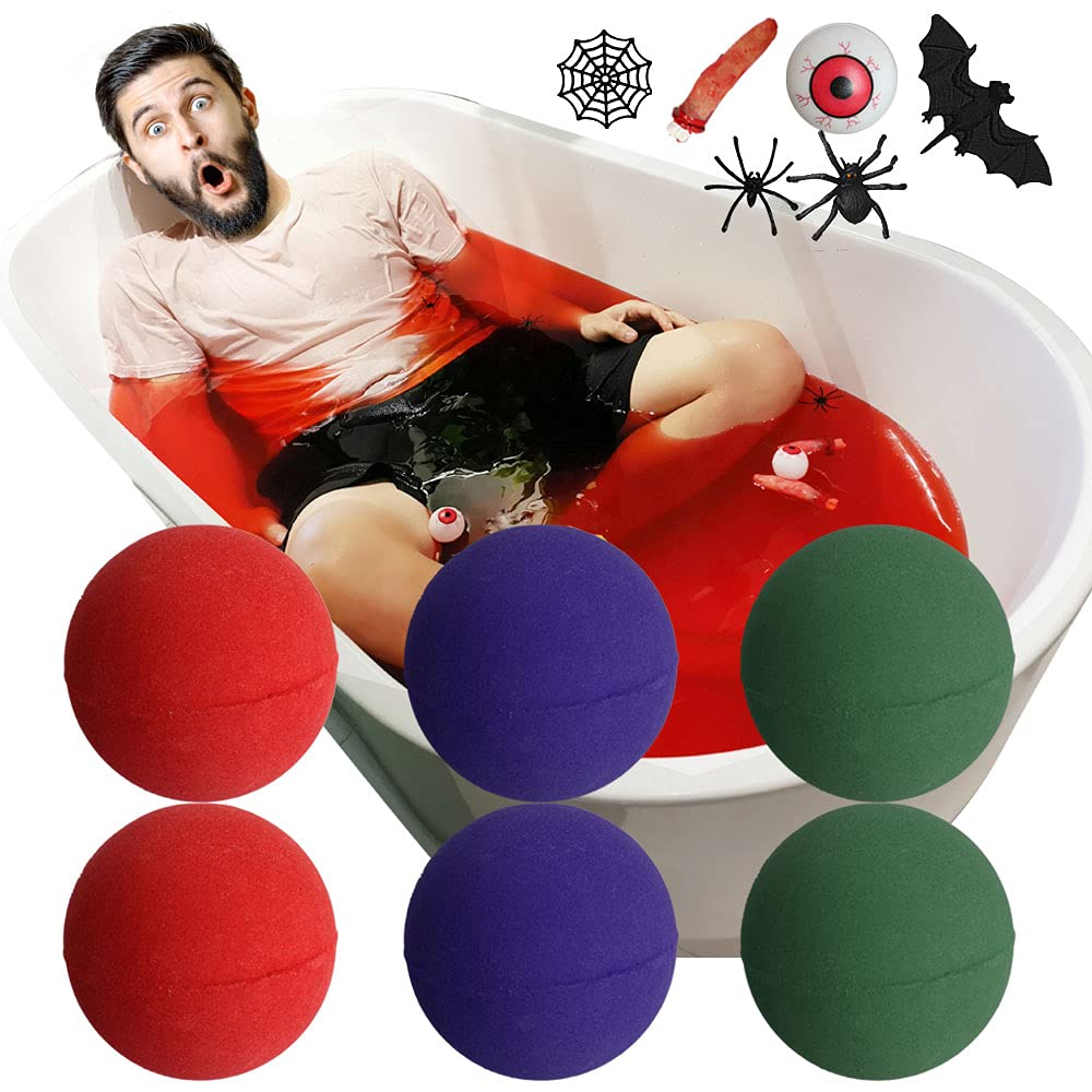 Bath Bomb Gift Idea, with 2 Red Chreey 2 Green Witch Soup 2 Purple Zombie, 8 Floating Spiders, 2 Floating Spider webs, 1 Injured Floating Finger, 1 bat, 1 Big Spider,2 Floating Eyes, 1 Storage Bag