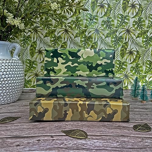 Dtiafu Camo Wrapping Paper for Men Boys Kids - Army Wrapping Paper for Birthday Veterans Day - 4 Style Green Blue Camouflage Gift Wrap - 20 X 28inch Per Sheet(8 Sheet Folded Flat)