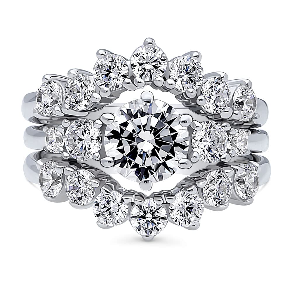 BERRICLE Sterling Silver 5-Stone Cubic Zirconia CZ Stackable Fashion Ring Set for Women, Rhodium Plated Size 9