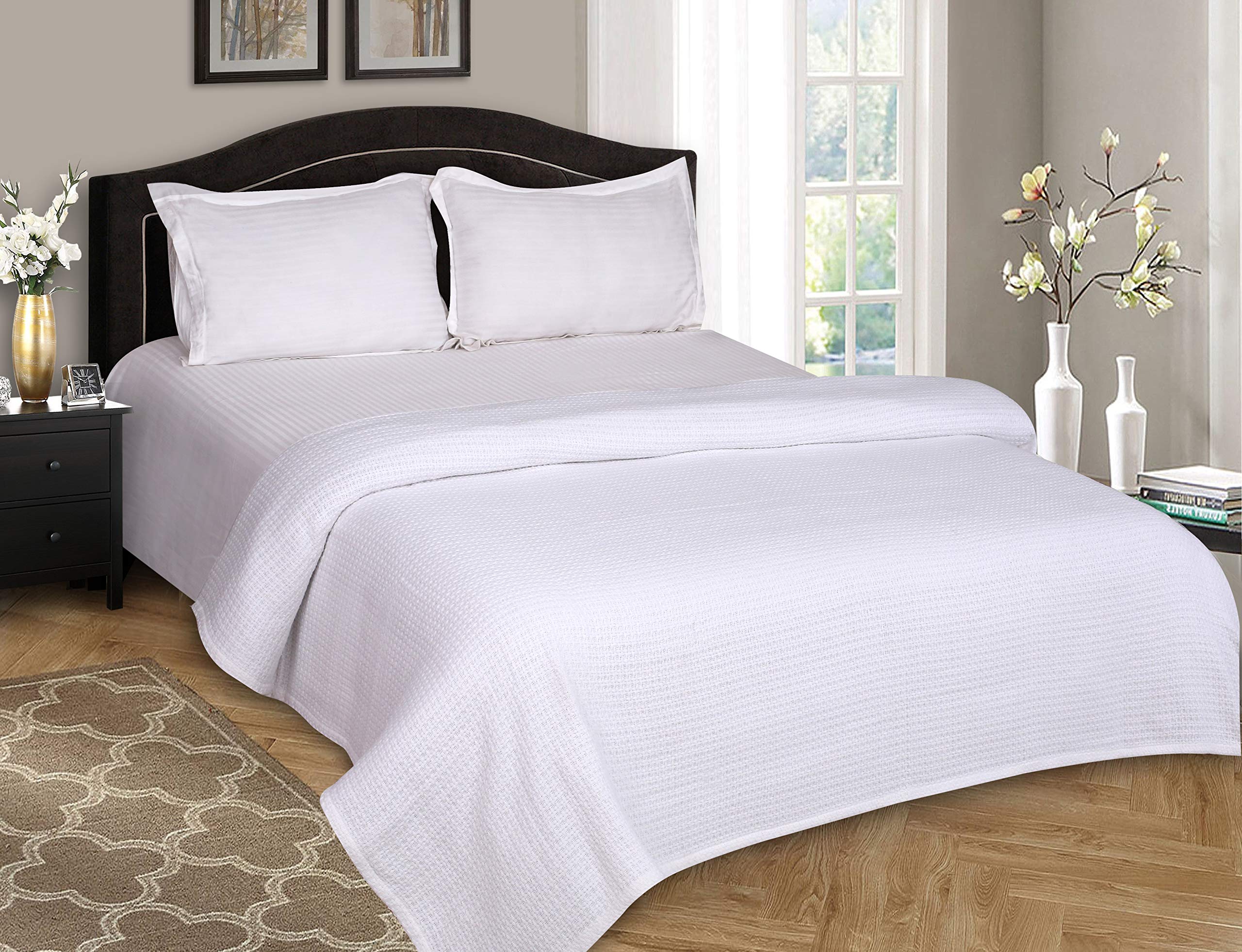BELIZZI HOME 100% Cotton Bed Blanket, Breathable, King Size, Cotton Thermal Blankets, Perfect for Layering Any Bed for All Season, White