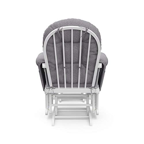 Pemberly Row Custom White Slate Hoop Glider and Ottoman Set in Gray Swirl - Smooth Gliding Chair for Nursery, Padded Arm Cushions with Storage Pocket