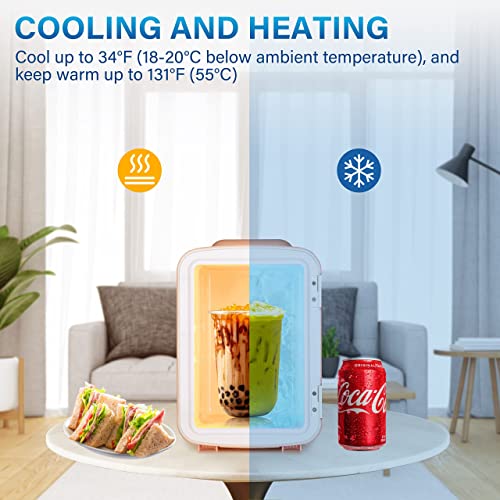 Simple Deluxe Mini Fridge, 4L/6 Can Portable Cooler & Warmer Freon-Free Small Refrigerator Provide Compact Storage for Skincare, Beverage, Food, Cosmetics, Pink New