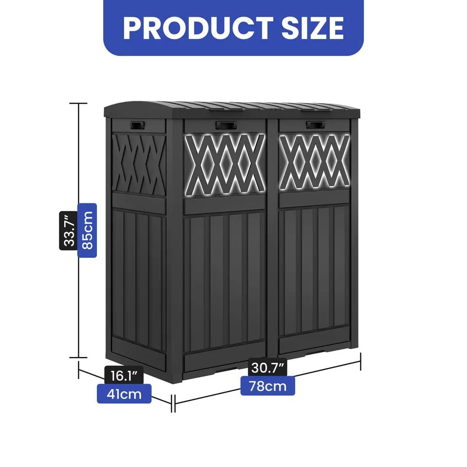Denominate Outdoor Garbage Bin Trash Can Tray Dual Waste Deck Porch Yard 62 Gallon Capacity Large Black Receptacle Storage