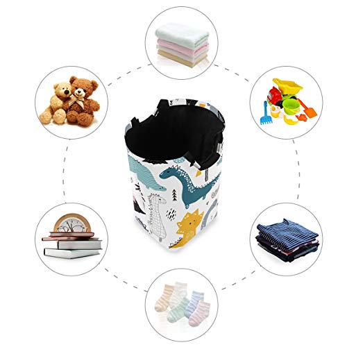 senya Large Storage Basket with Handles Collapsible Organizer Bin Laundry Hamper for Nursery Clothes Toys, Dino Scandinavian Style