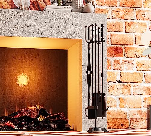 Fire Beauty Fireplace Tools Set 5 Pieces Wrought Iron Fire Tool Set for Outdoor/Indoor Fireplace Accessories Set