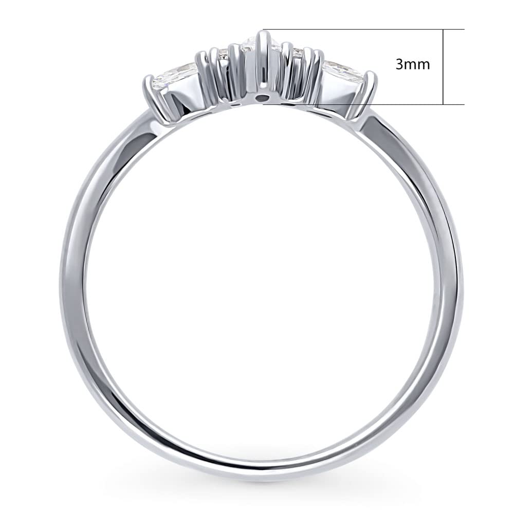 BERRICLE Sterling Silver 5-Stone Wedding Rings Cubic Zirconia CZ Chevron Curved Band for Women, Rhodium Plated Size 8
