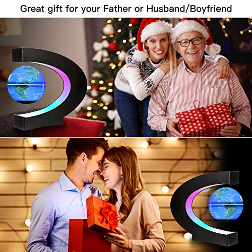 Gresus Upgraded Magnetic Levitation Floating World Map Globe with C Shape Base, Floating Globe with LED Lights, Great Fathers Students Business Boyfriend Birthday Gift for Home Desk Decoration (Blue)