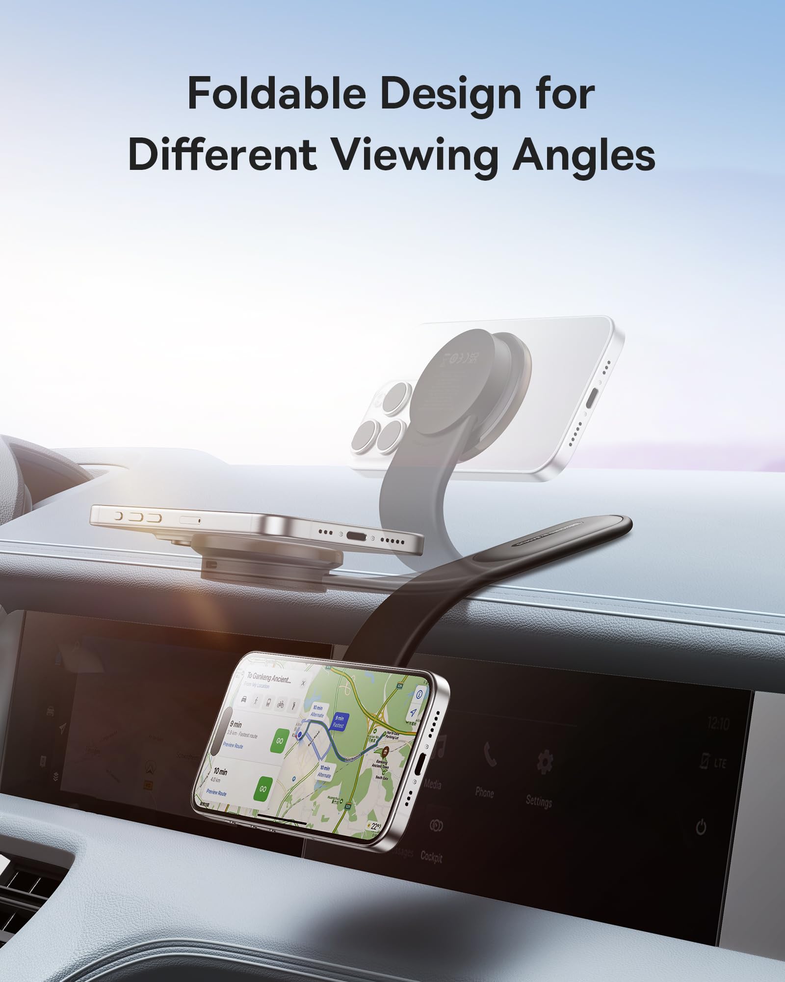 Baseus for Magsafe Car Mount Charger, 15W Wireless Car Charger Phone Holder, Magnetic Car Dash Mount for iPhone 15 14 13 12 Pro Plus Max, Bendable Memory Titanium Alloy for All Dashboard, Windshield