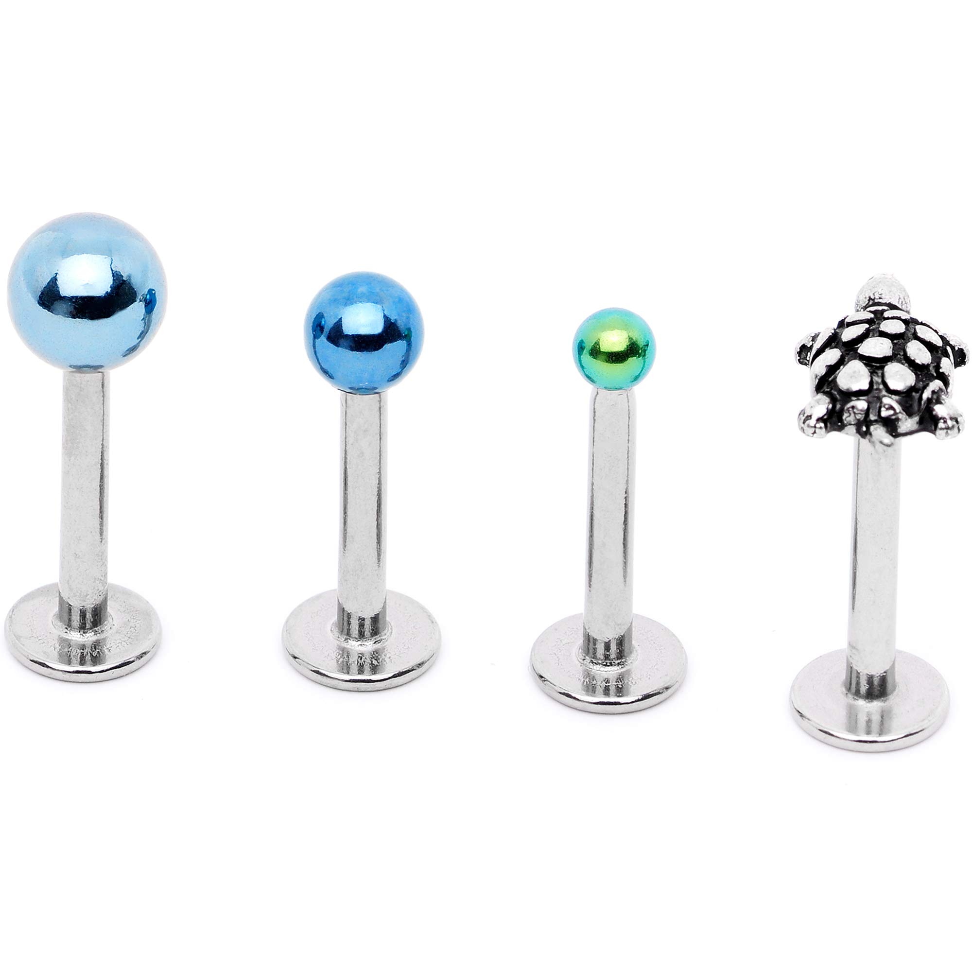 Body Candy 16G 316L Steel 4PC Tragus Helix Deep Sea Variety Ball End Turtle Cartilage Stud Earring Set 5/16"