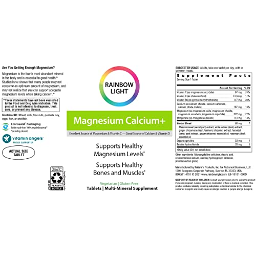 Rainbow Light Magnesium Calcium + Food Based Tablets 180 tablets