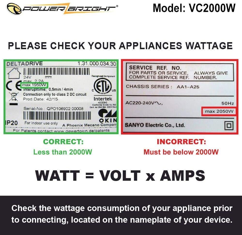 PowerBright Step Up & Down Transformer, Power ON/Off Switch, Can be Used in 110 Volt Countries and 220 Volt Countries, Convert from 220-240 Volt to 110-120 Volt & from 110-120 Volt to 220-240 (2000W)