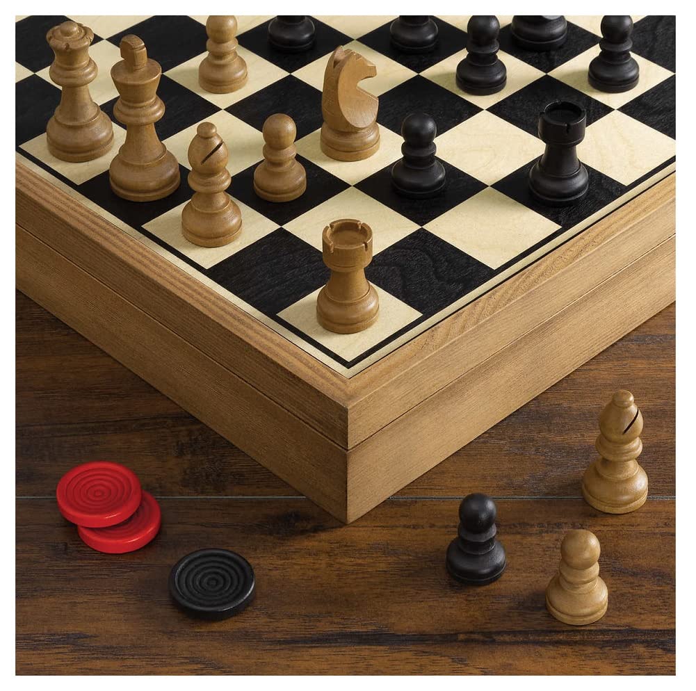 WS Game Company Deluxe Vintage 2-in-1 Wood Chess and Checkers Game Set