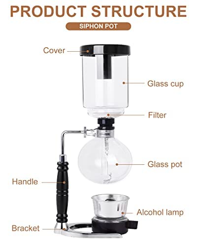 YUCHENGTECH Siphon Syphon Coffee Maker Tabletop Glass Siphon Pot Glass Technica Syphon Coffee Maker Siphon Vacuum Coffee Maker(5 Cups(600ml))