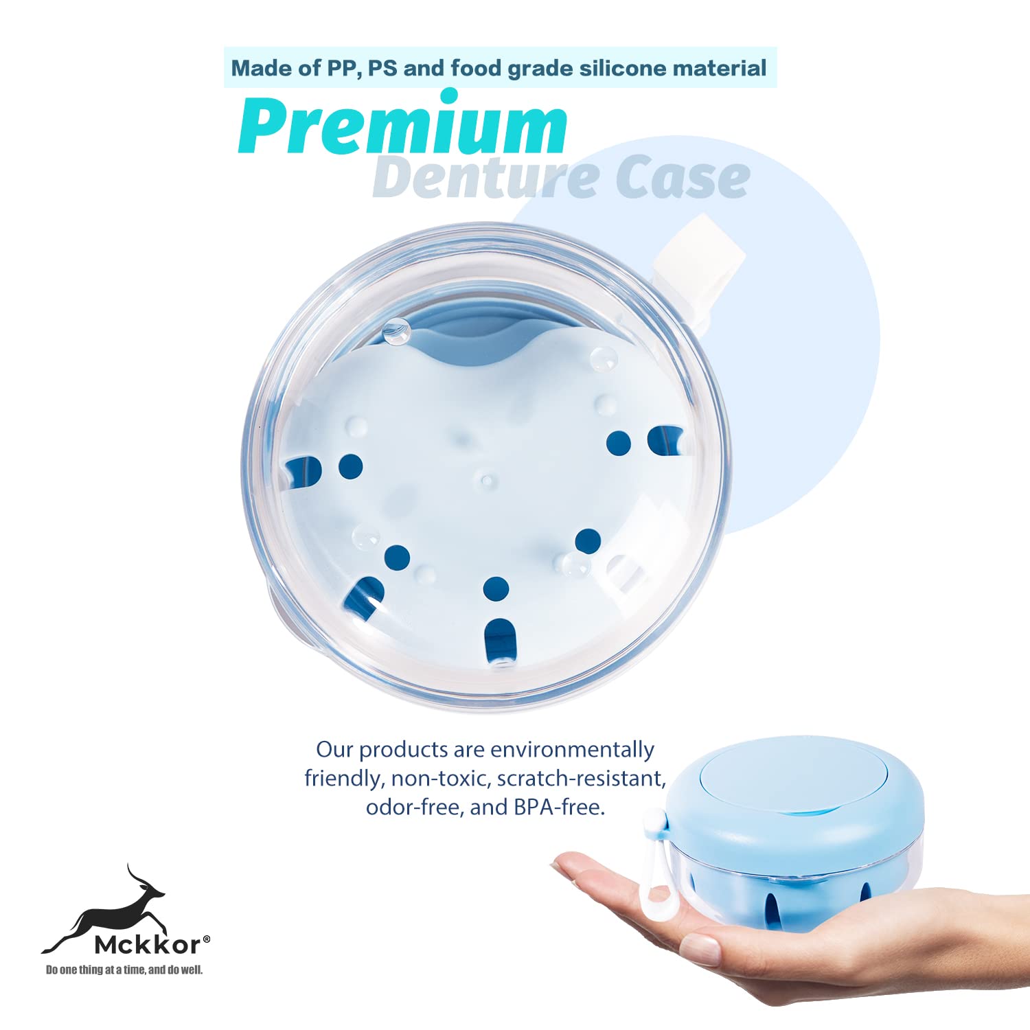 Denture Case kit -2 Pack - Definitely No-Leak Denture Bath Box for Traveling Perfectly, Denture Cup with Strainer & Mirror(Grey & Blue)