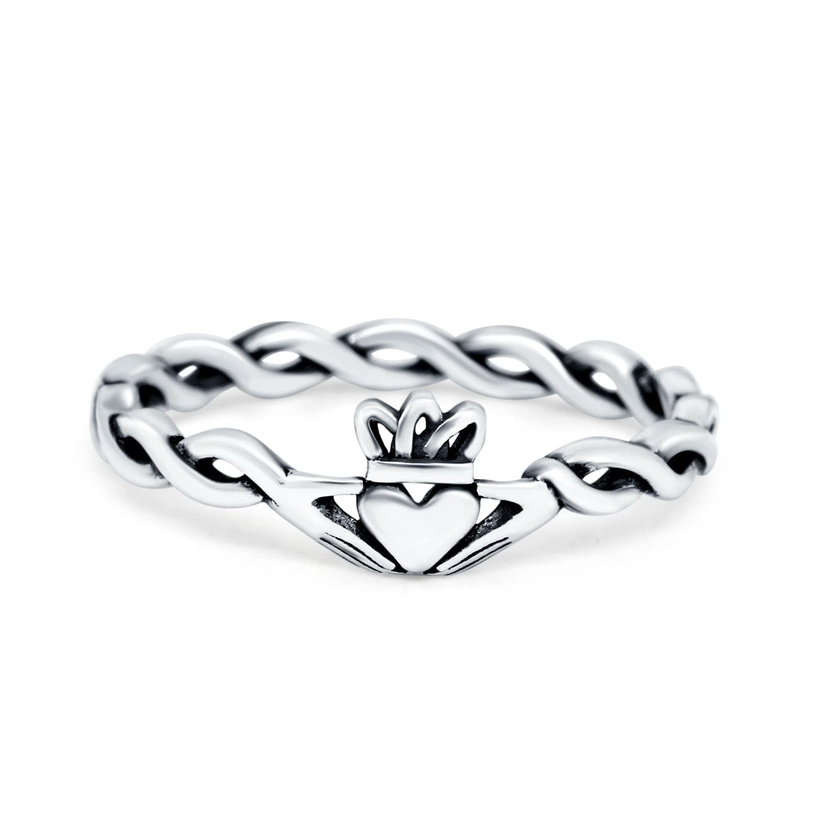 Blue Apple Co. Sterling Silver Size-9 Rope Claddagh Band Oxidized Thumb Ring Round 925 Sterling Silver