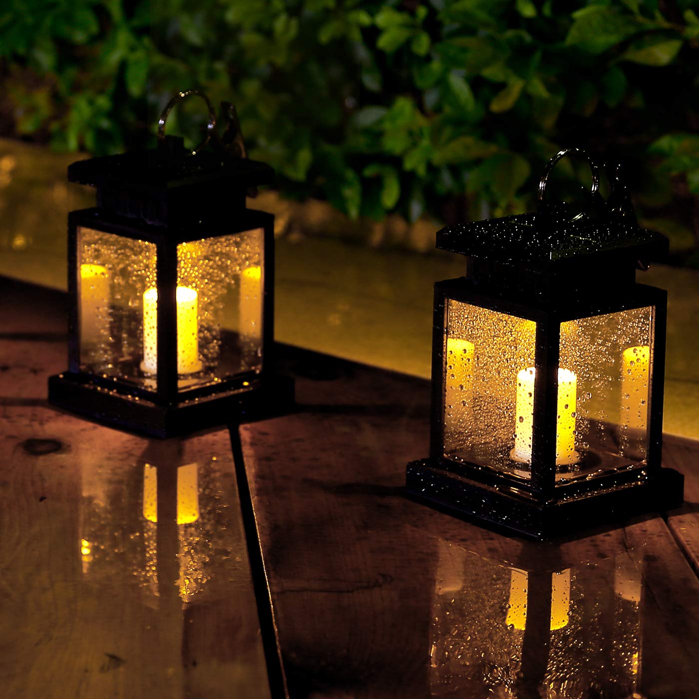 Solar Candle Lantern, Solar Garden Lights Hanging with LED Flickering Flame, 2Pcs Outdoor Lantern Light Waterproof for Christmas Decoration and Party (Warm White Light)