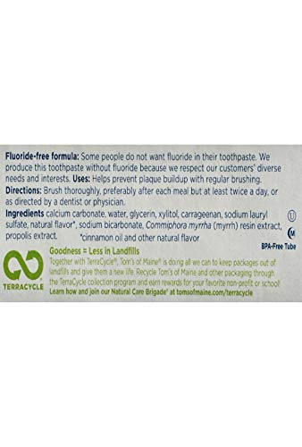 Tom's of Maine Propolis & Myrrh Natural Fluoride Free Toothpaste, Cinnamint 5.5 oz