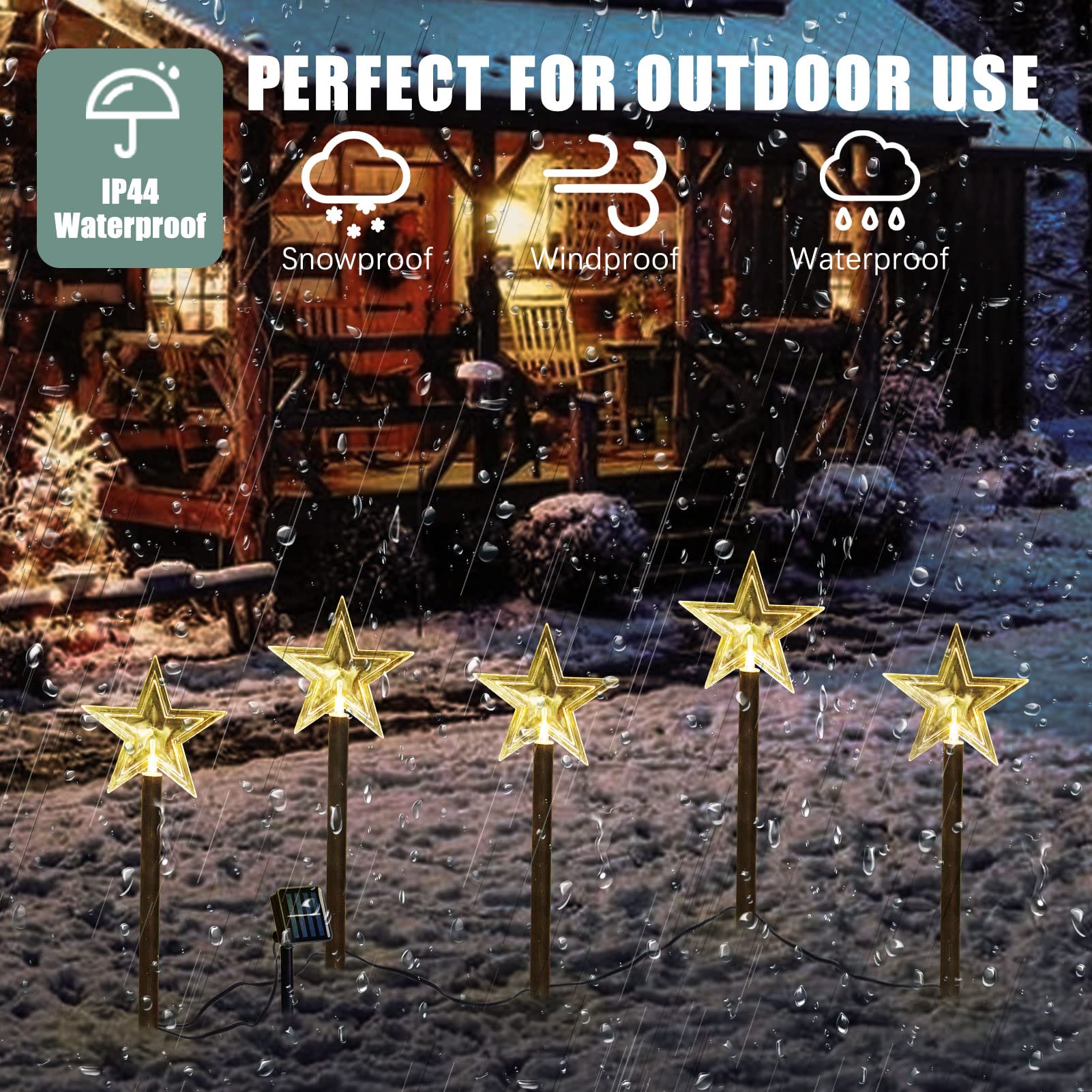 Solar Christmas Lights Outdoor, Energy Saving Waterproof Solar Powered Stake Lights, 2 Lighting Modes Christmas Decorations for 4th of July Home, Pathway, Garden, Walkway, Yard, Lawn, Patio (5 Stars)