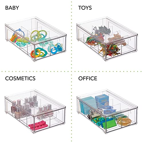 mDesign Plastic Kitchen and Pantry Organizer with Divided Drawer - Stackable Bin with 8 Sections for Tea and Snack Food - Perfect for Organizing Cabinet, Fridge - Lumiere Collection - Clear
