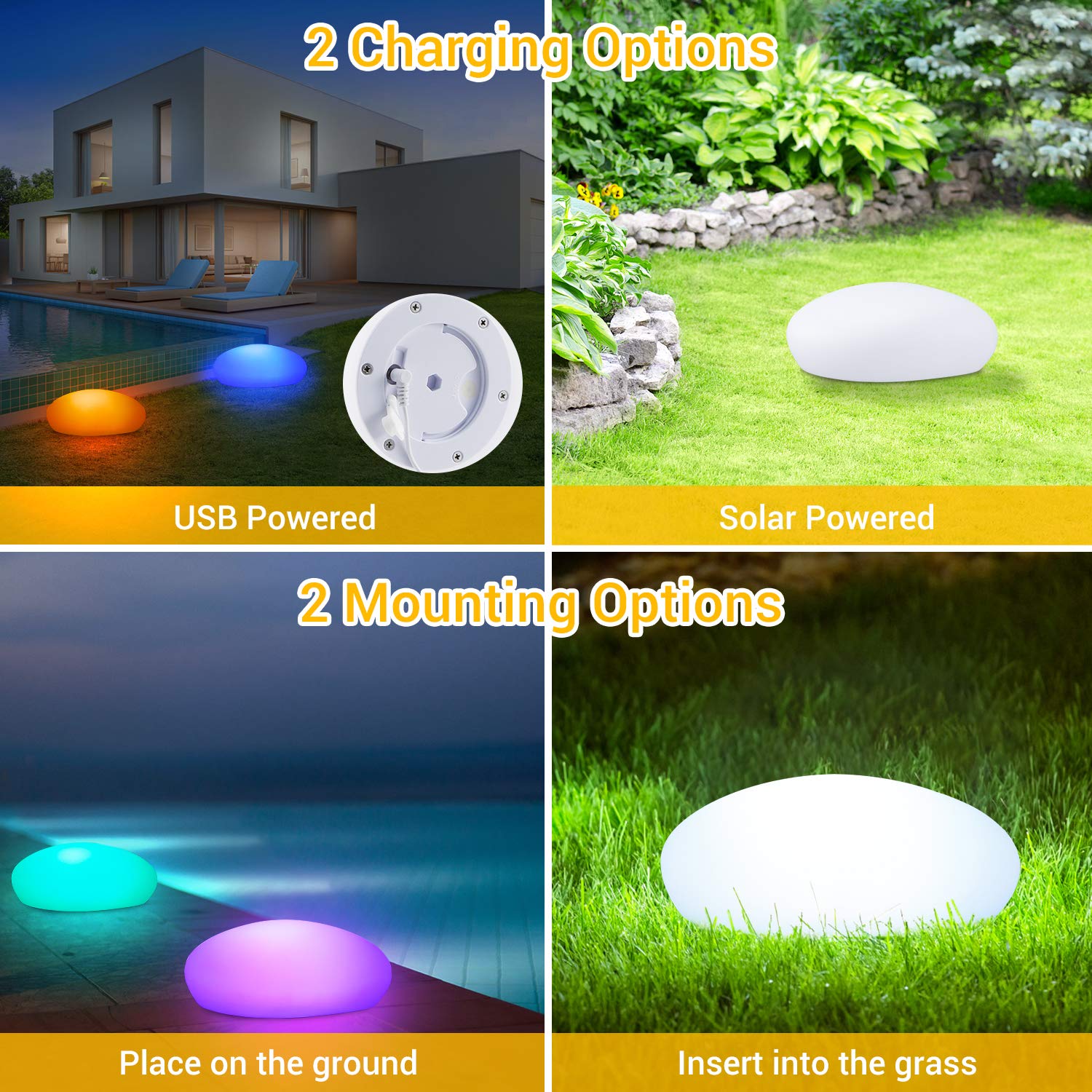Solar Garden Lights, LED Stone Light Outdoor Solar Powered, 16 Colors Changing Waterproof Christmas Light with Remote for Lawn Patio Yard Pathway Walkway Swimming Pool Party Wedding Halloween (1 Pack)