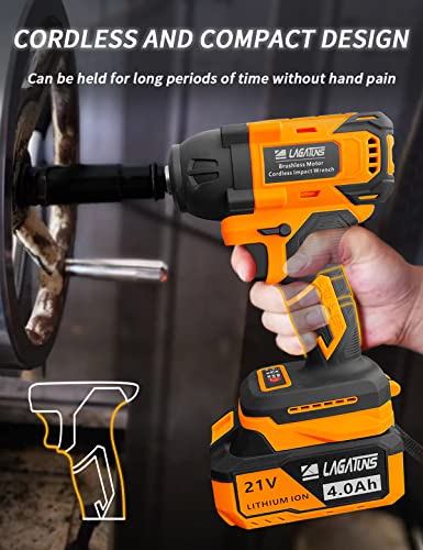 Cordless Impact Wrench,450NM(332ft·lbs) High Torque ,Brushless Motor,1/2 inch impact gun with a 4.0Ah Li-Ion Battery, Suitable for family cars…
