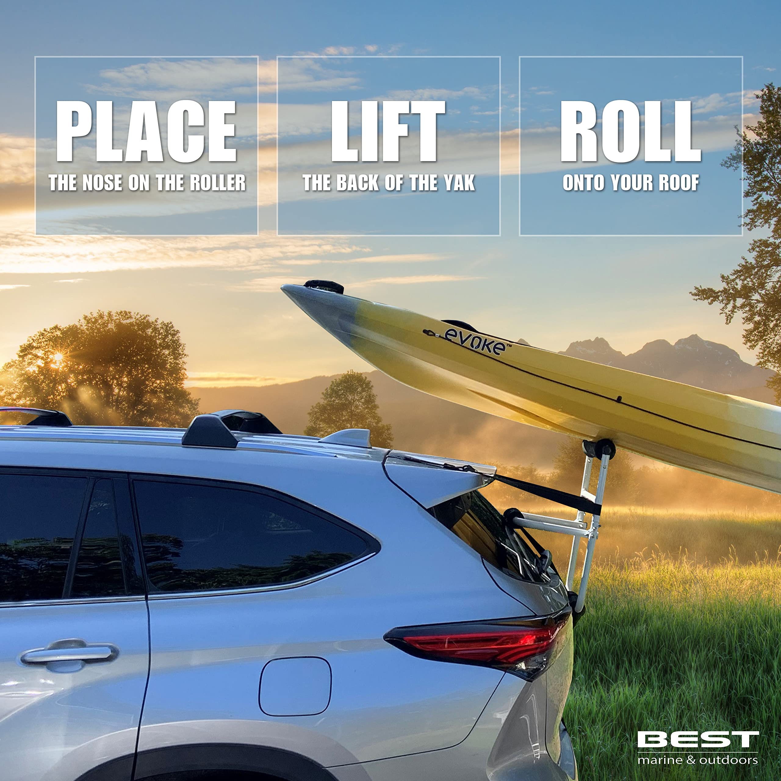 Best Marine Kayak Lift Assist | Kayak Roller Loader for SUV & Hatchbacks | Roof Rack Rollers with Straps | Easy to Load Kayaks, Canoes & SUP Paddle Boards | 90 Pound Weight Capacity